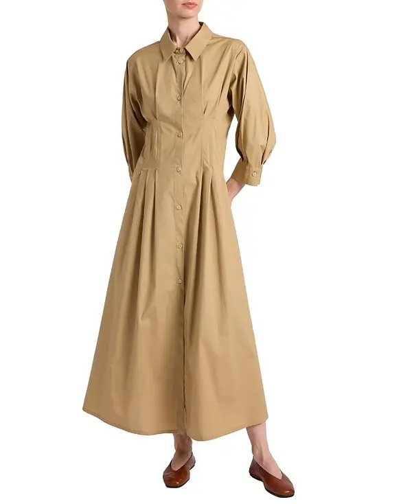 Santorelli Miley Midi Shirt Dress In Cotton Stretch - Chai
