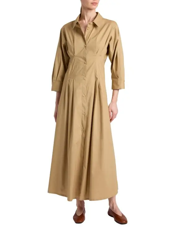 Santorelli Miley Midi Shirt Dress In Cotton Stretch - Chai