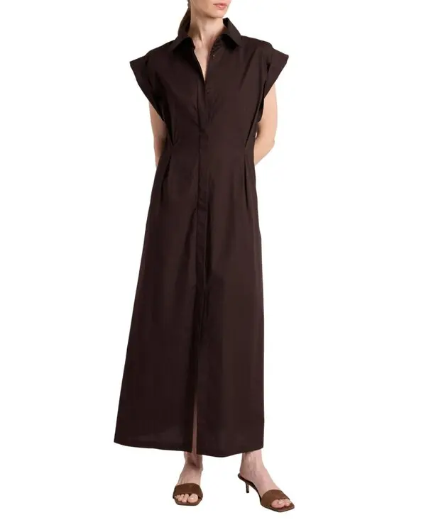 Santorelli Nisa Cap Sleeve Shirt Dress - Coffee