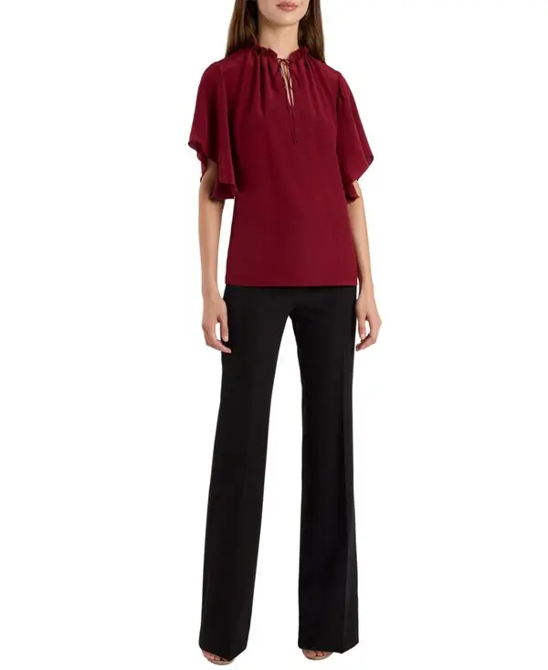 Santorelli Silk Flutter Sleeve Blouse
