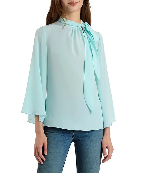 Santorelli Lena Tie Neck Blouse In Silk Crepe De Chine
