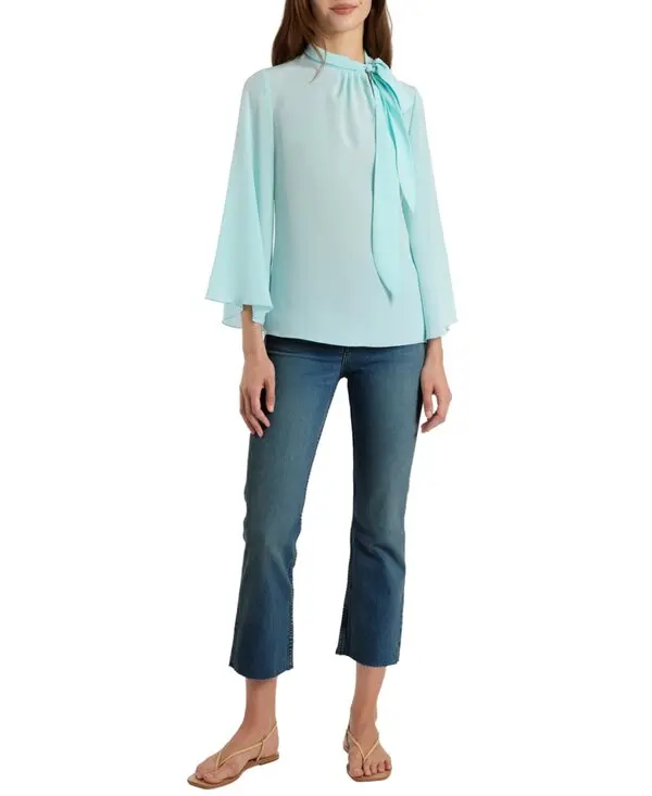 Santorelli Lena Tie Neck Blouse In Silk Crepe De Chine