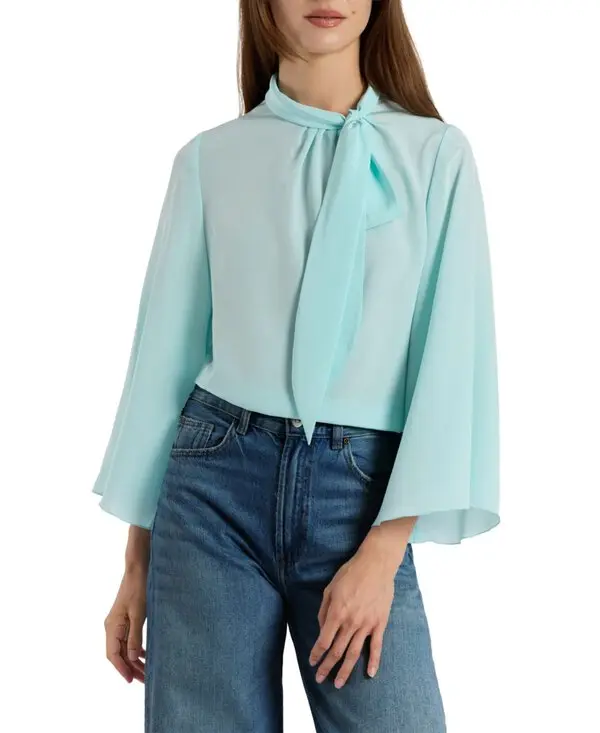 Santorelli Lena Tie Neck Blouse In Silk Crepe De Chine