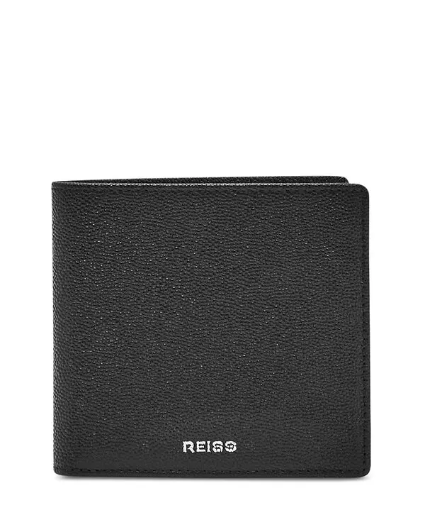 REISS Micro Grain Leather Logo Wallet - Black