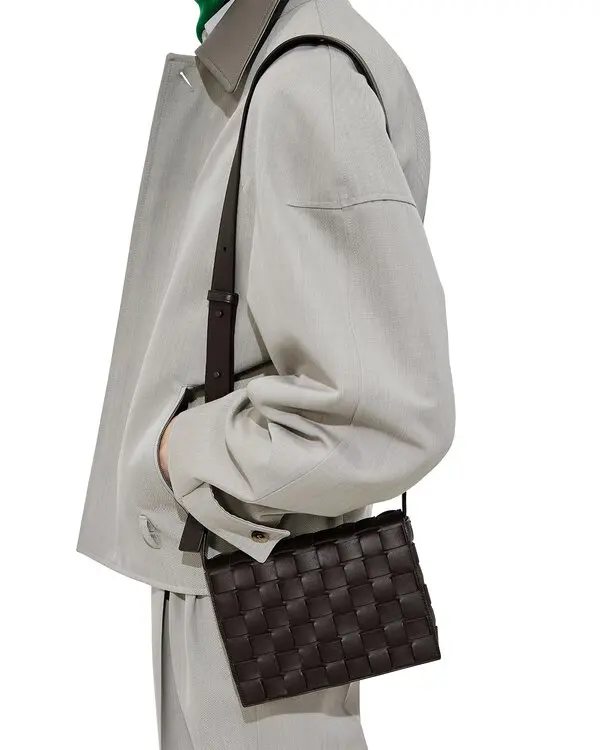 Bottega Veneta Woven Leather Messenger Bag - Titanium