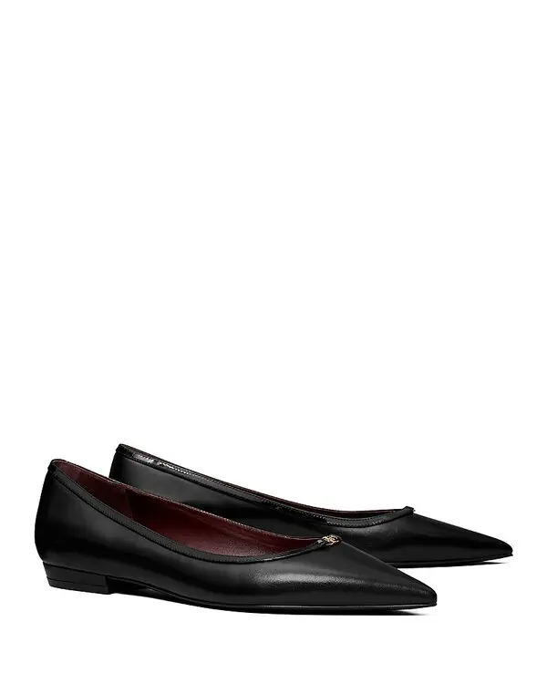 Tory Burch Double T Buckle Pointed Toe Flats - Perfect Black
