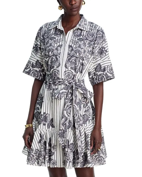 Kobi Halperin Floral Print Shirt Dress With Tie Waist - White/black