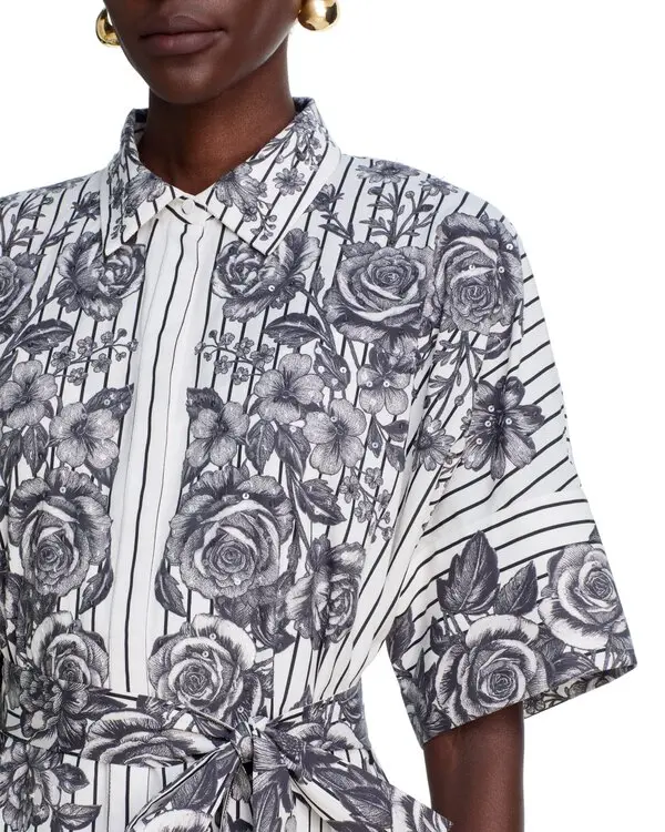 Kobi Halperin Floral Print Shirt Dress With Tie Waist