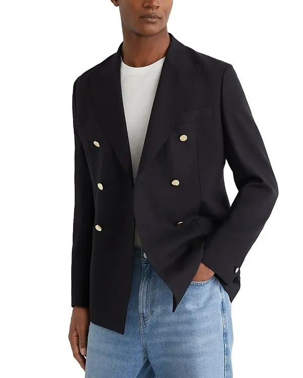 REISS Classic Fit Double Breasted Hopsack Blazer - Navy
