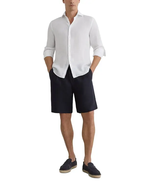REISS Barges 9" Linen Shorts - Navy