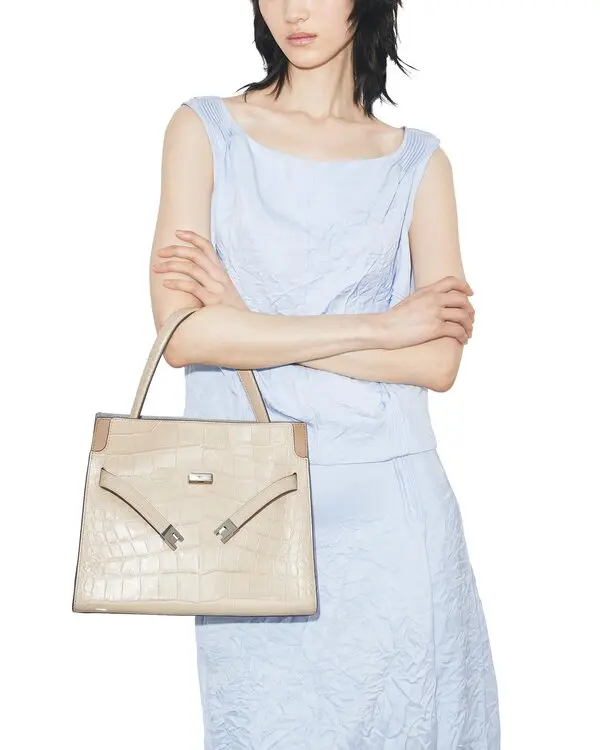 Tory Burch Lee Radziwill Small Embossed Leather Double Bag - Ginger Leaf