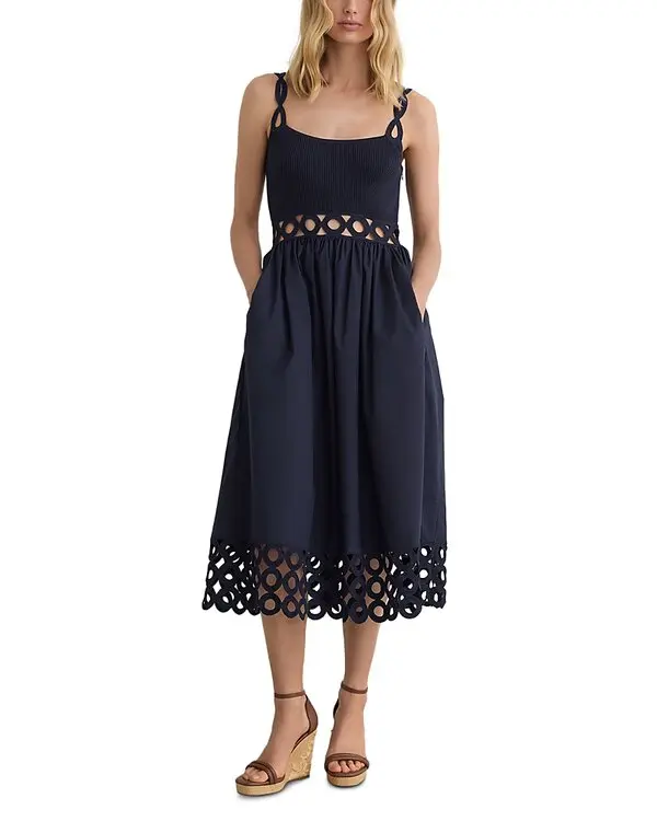 REISS Rita Woven Midi Dress With Cut-out Details - Navy