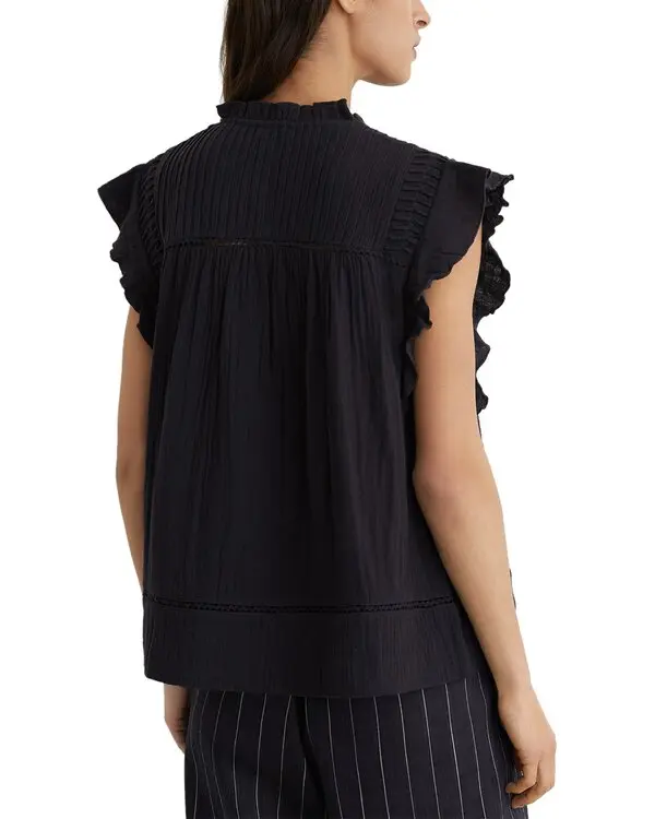 REISS Pintucked Ruffle Sleeve Top