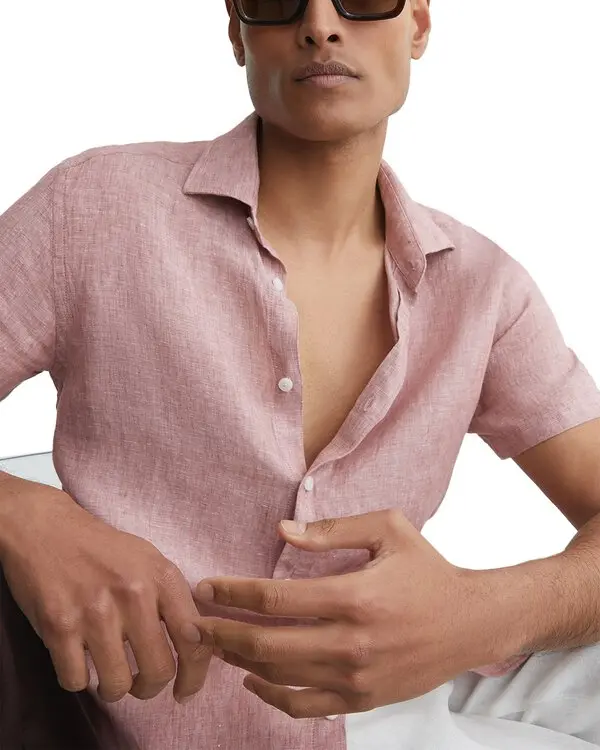 REISS Holiday Linen Shirt - Raspberry