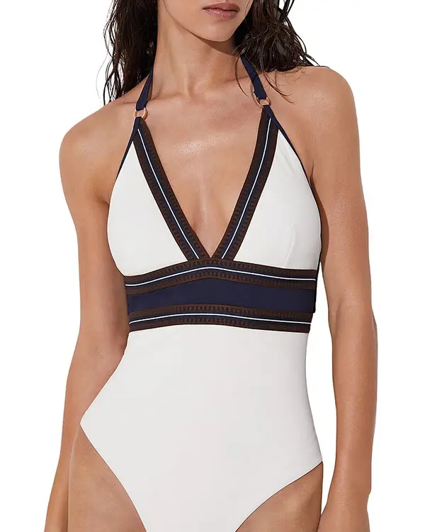 REISS Giana One Piece Swimsuit - Ivory/navy