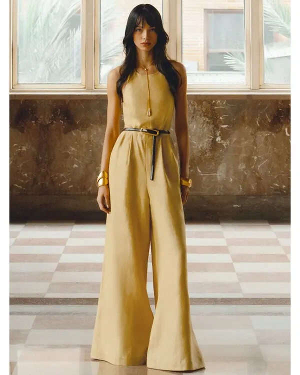 REISS Della Open Back Linen Jumpsuit