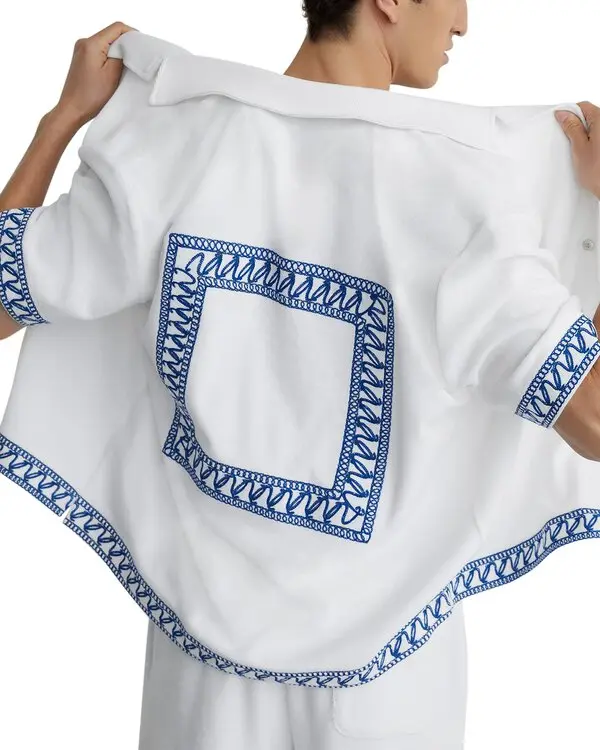 REISS Bleecker Embroidered Toweling Shirt - White