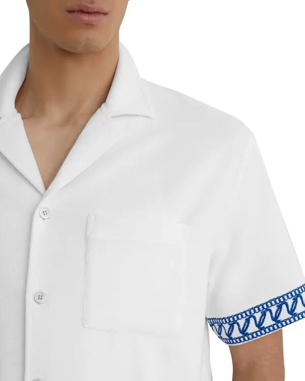 REISS Bleecker Embroidered Toweling Shirt - White