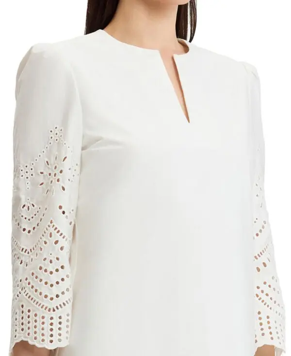 Ming Wang Lined Eyelet Cotton Maxi Dress With Notch Neckline