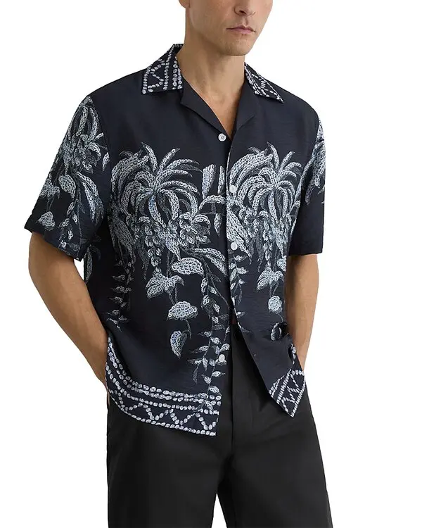 REISS Camino Palm Print Shirt - Navy