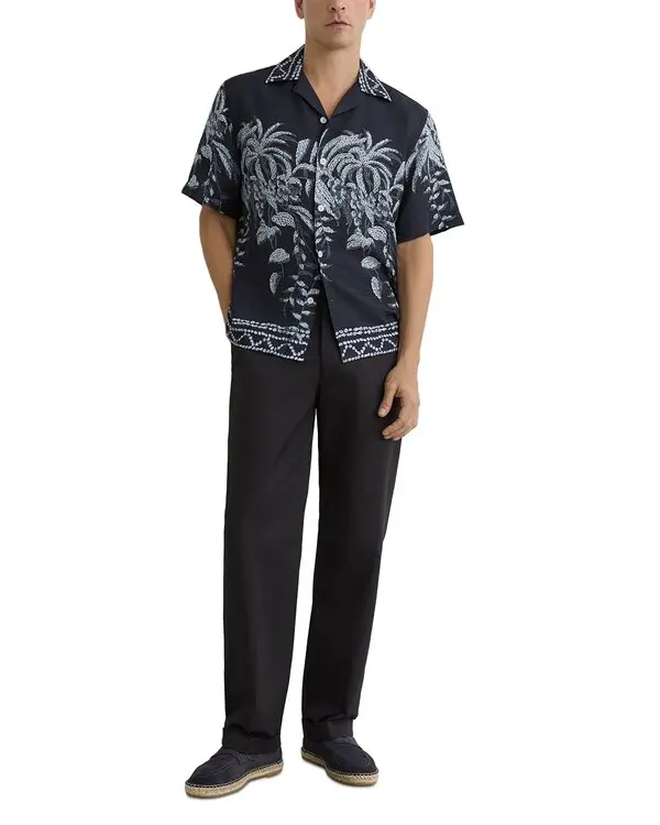 REISS Camino Palm Print Shirt - Navy