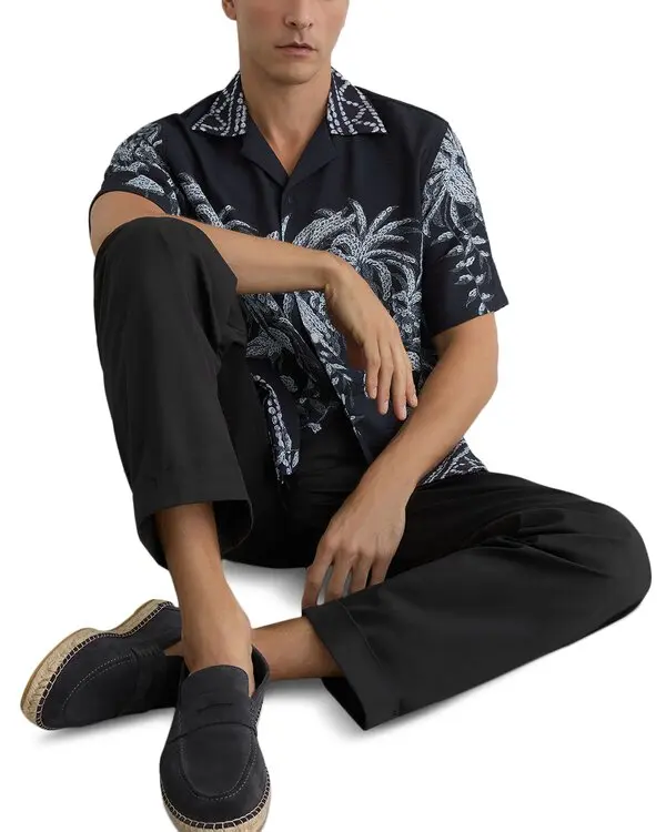 REISS Camino Palm Print Shirt - Navy