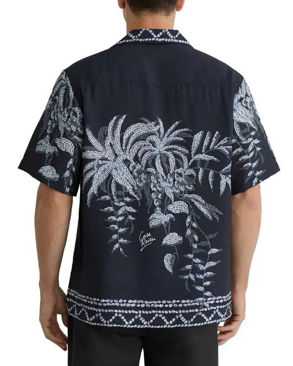 REISS Camino Palm Print Shirt - Navy