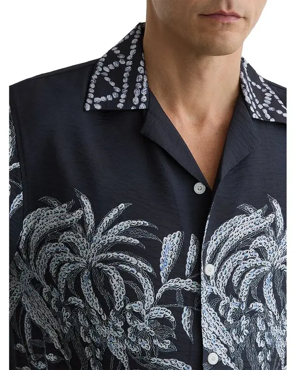 REISS Camino Palm Print Shirt - Navy