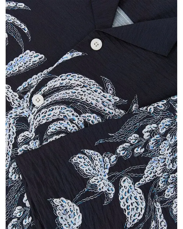 REISS Camino Palm Print Shirt - Navy