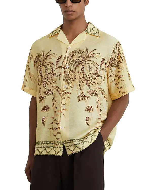 REISS Camino Palm Print Shirt - Yellow