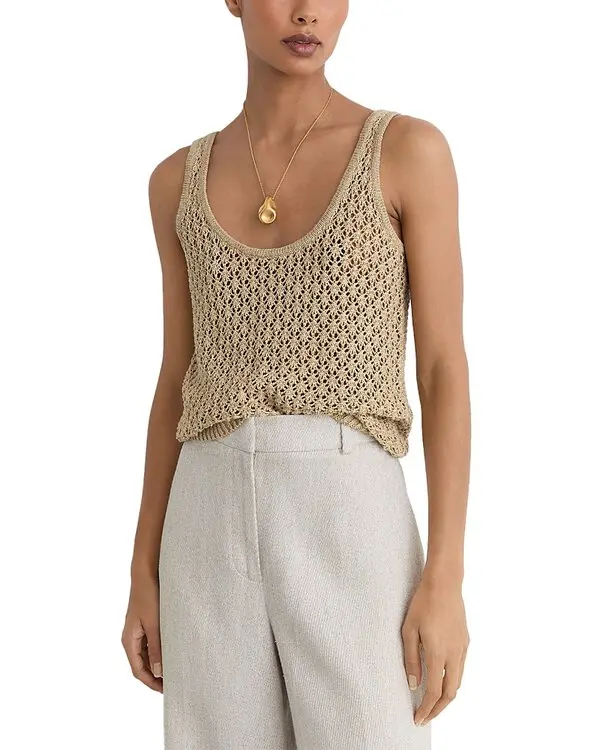 REISS Colette Open Stitch Linen Vest