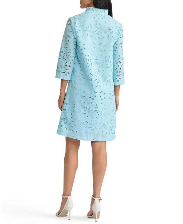 Ming Wang Embroidered Stitch Woven Midi Dress