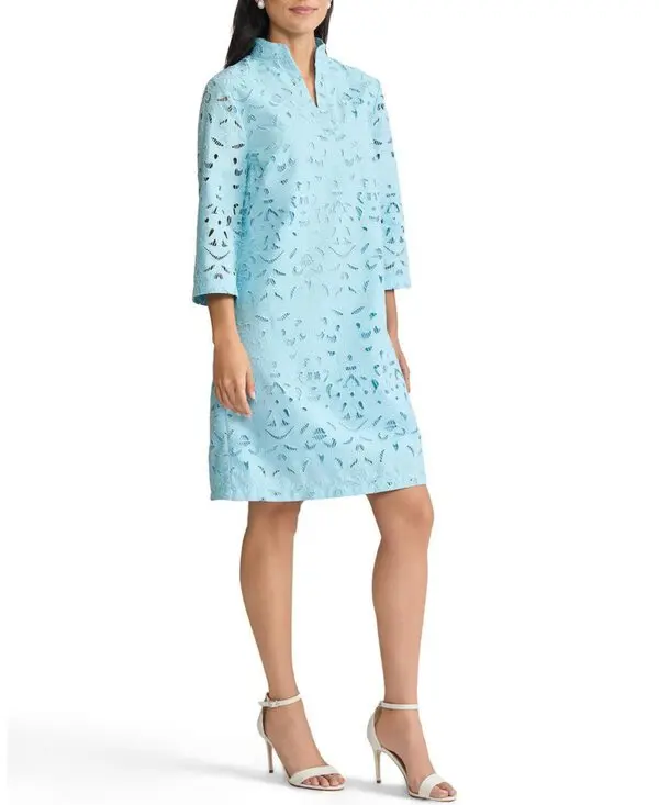 Ming Wang Embroidered Stitch Woven Midi Dress