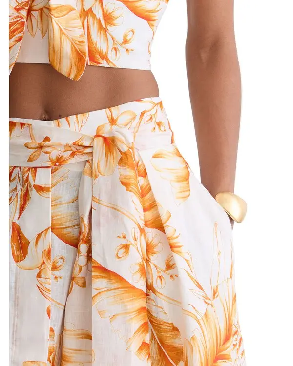 REISS Milly Floral Print Linen Maxi Skirt