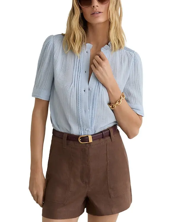 REISS Aurelia Puff Sleeve Top - Light Blue