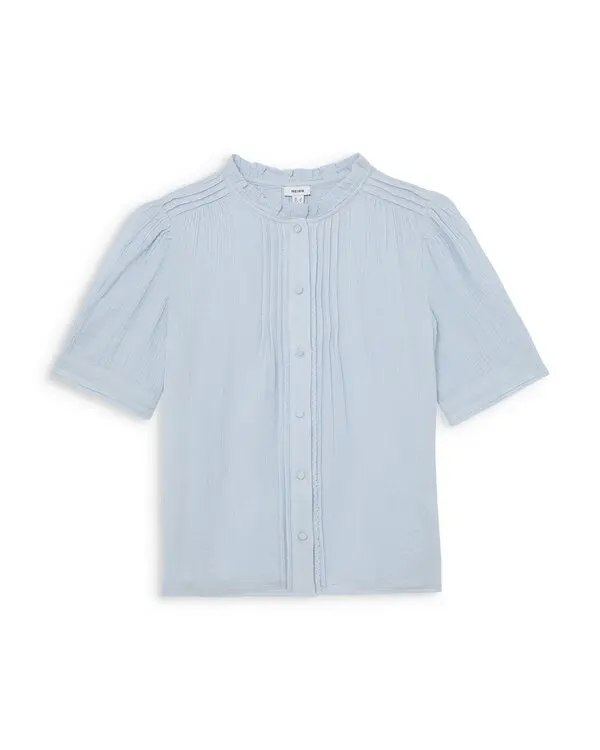 REISS Aurelia Puff Sleeve Top - Light Blue