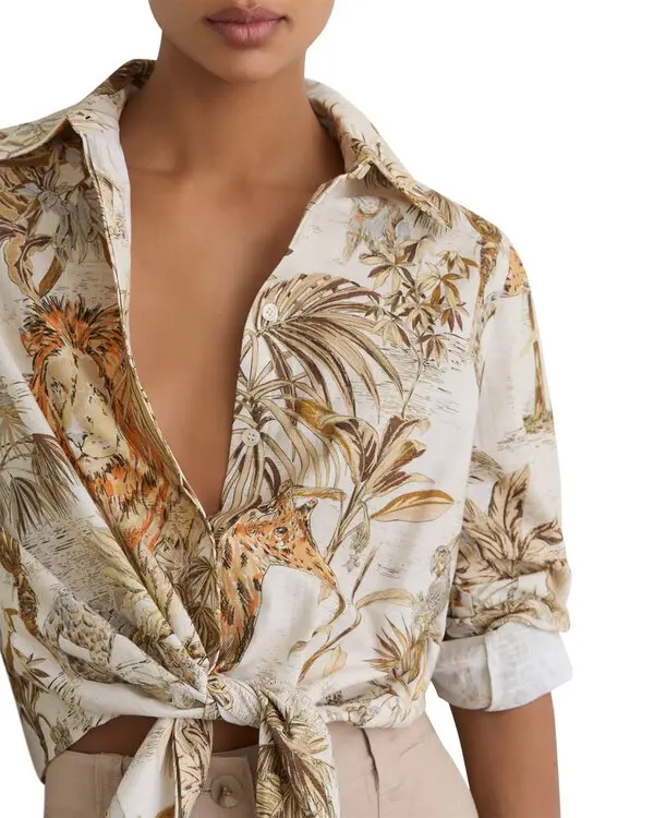 REISS Cece Printed Button Front Shirt