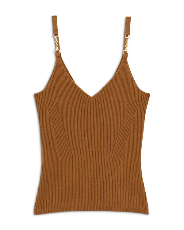 REISS Cara Ribbed Silk-blend Cami Top With Horse-bit Hardware - Rust