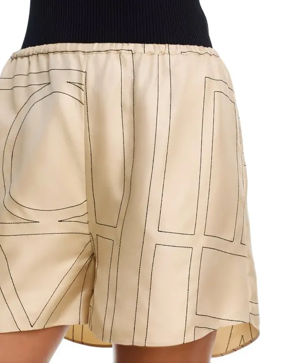 TOTEME Silk Monogram Pajama Shorts - Ivory