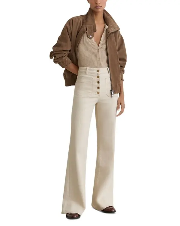 REISS Cali High Rise Flare Leg Jeans - Ecru