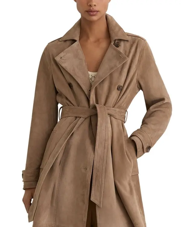 REISS Ester Leather Trench Coat