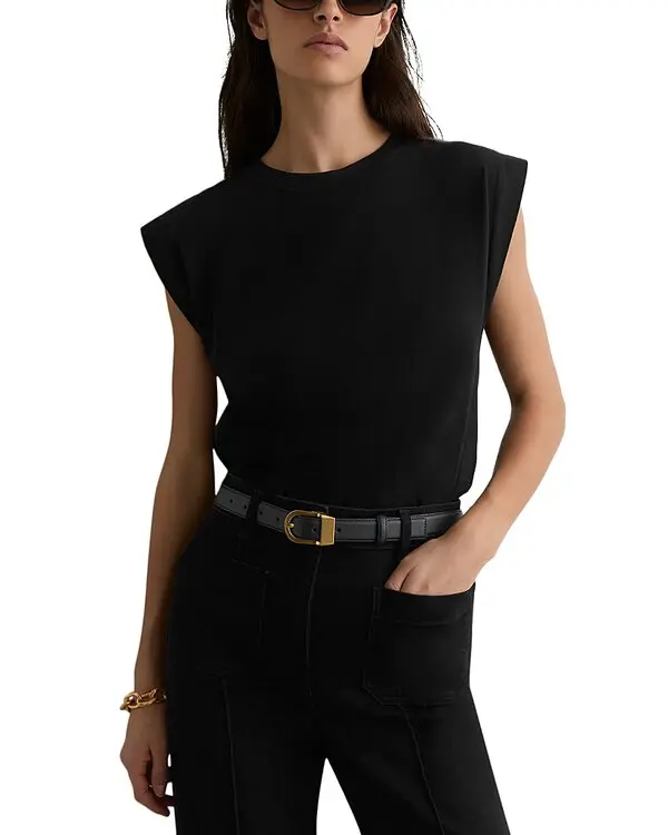 REISS Millie Cap Sleeve Tee - Black