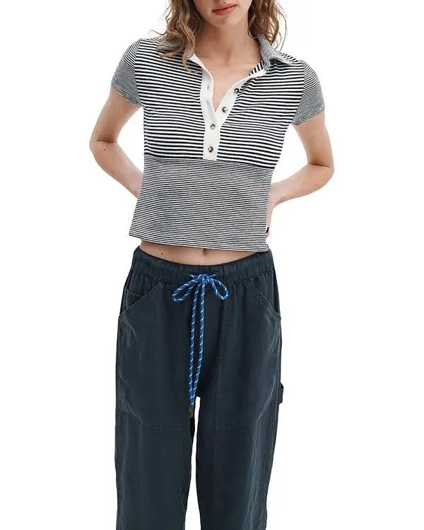 Rag & Bone The Knit Button Stripe Tee - Ivory Multi