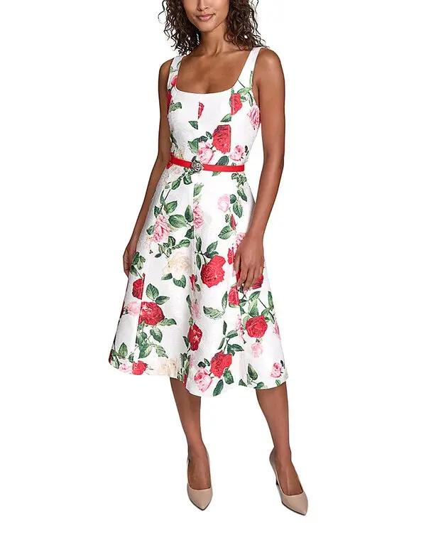 Karl Lagerfeld Paris Brocade Floral Midi Dress