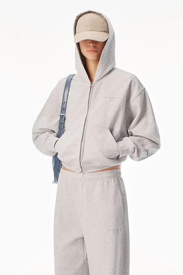 Alexander Wang Crystal Embellished Zip-up Hoodie