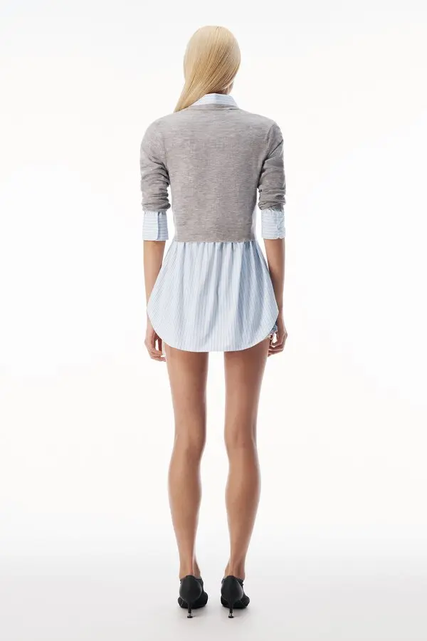 Alexander Wang Sheer Crewneck Sweater With Layered Button-up Shirt