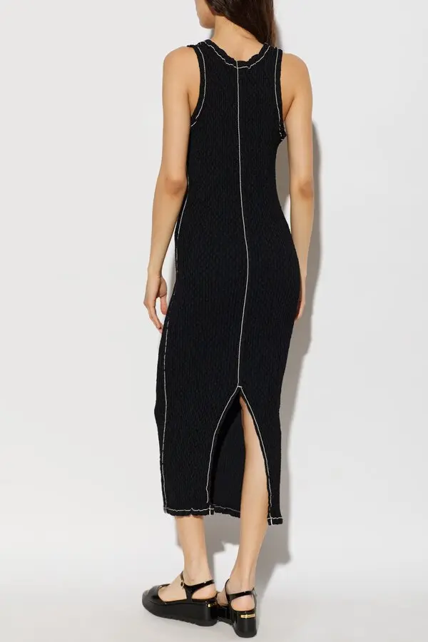 Issey Miyake Sleeveless Midi Dress With Contrast Stitching