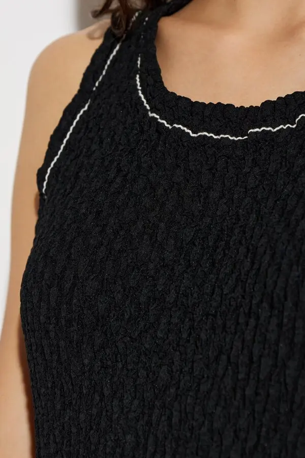Issey Miyake Sleeveless Midi Dress With Contrast Stitching