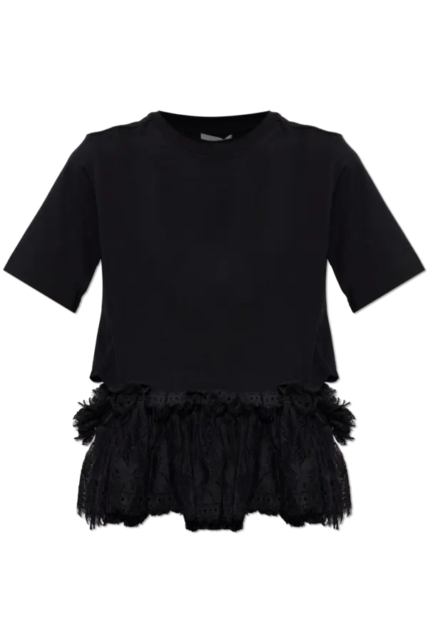 Alexander McQueen Cotton T-shirt With Lace Trim