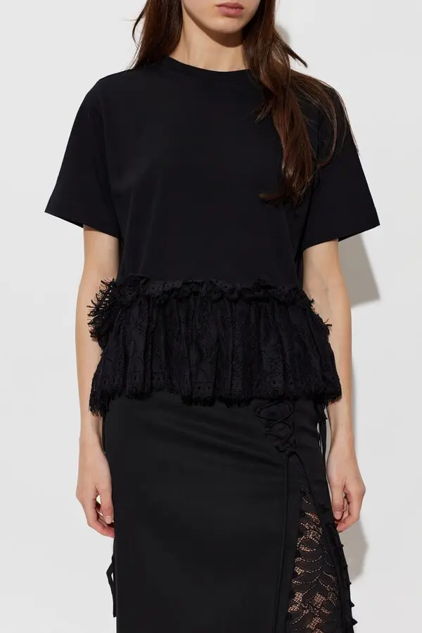 Alexander McQueen Cotton T-shirt With Lace Trim